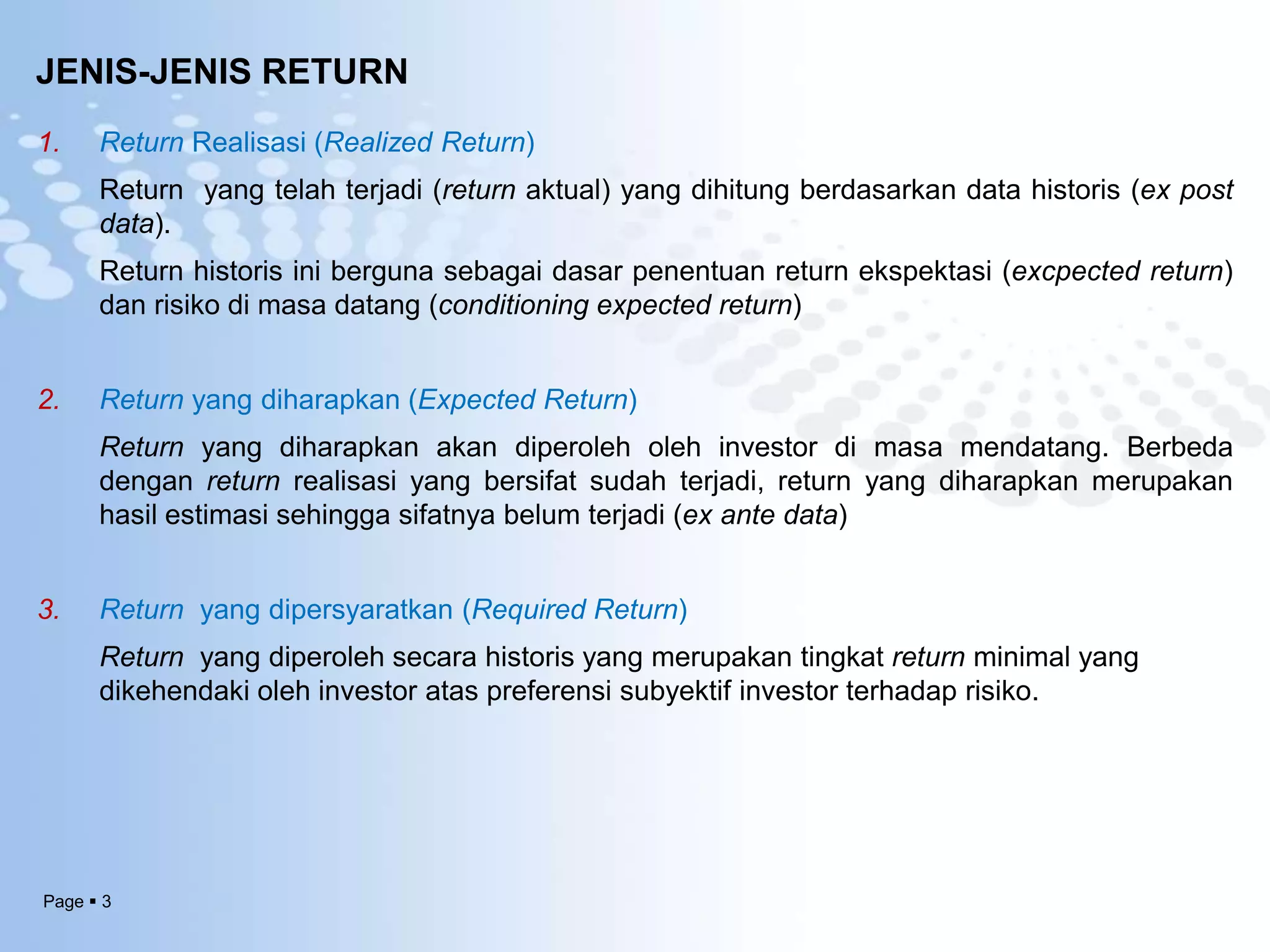 Expect return dan risiko | PPT