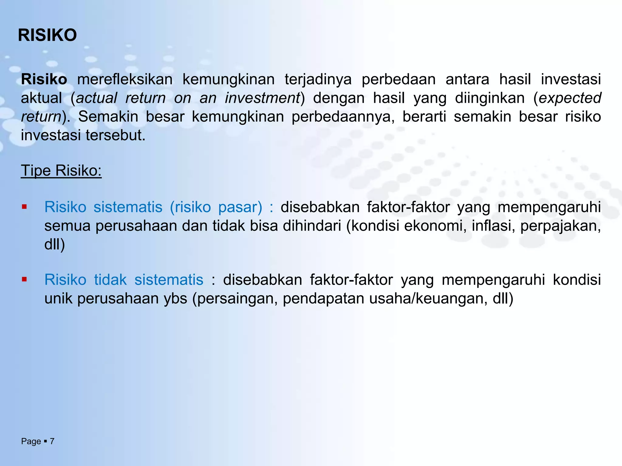 Expect return dan risiko | PPT