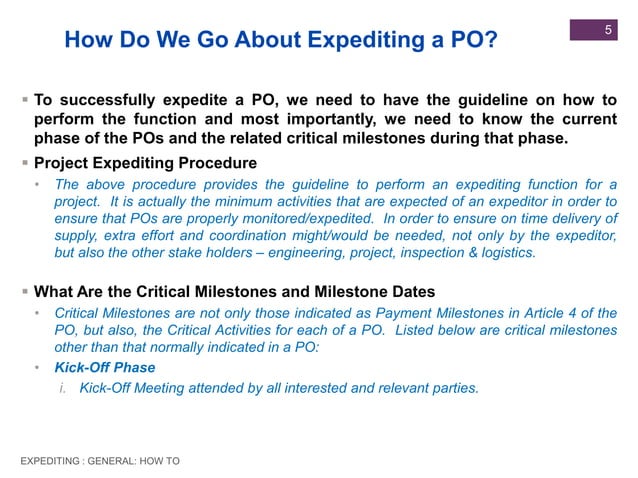PROCUREMENT: Expediting How To - General | PPTX | Logistics | Business