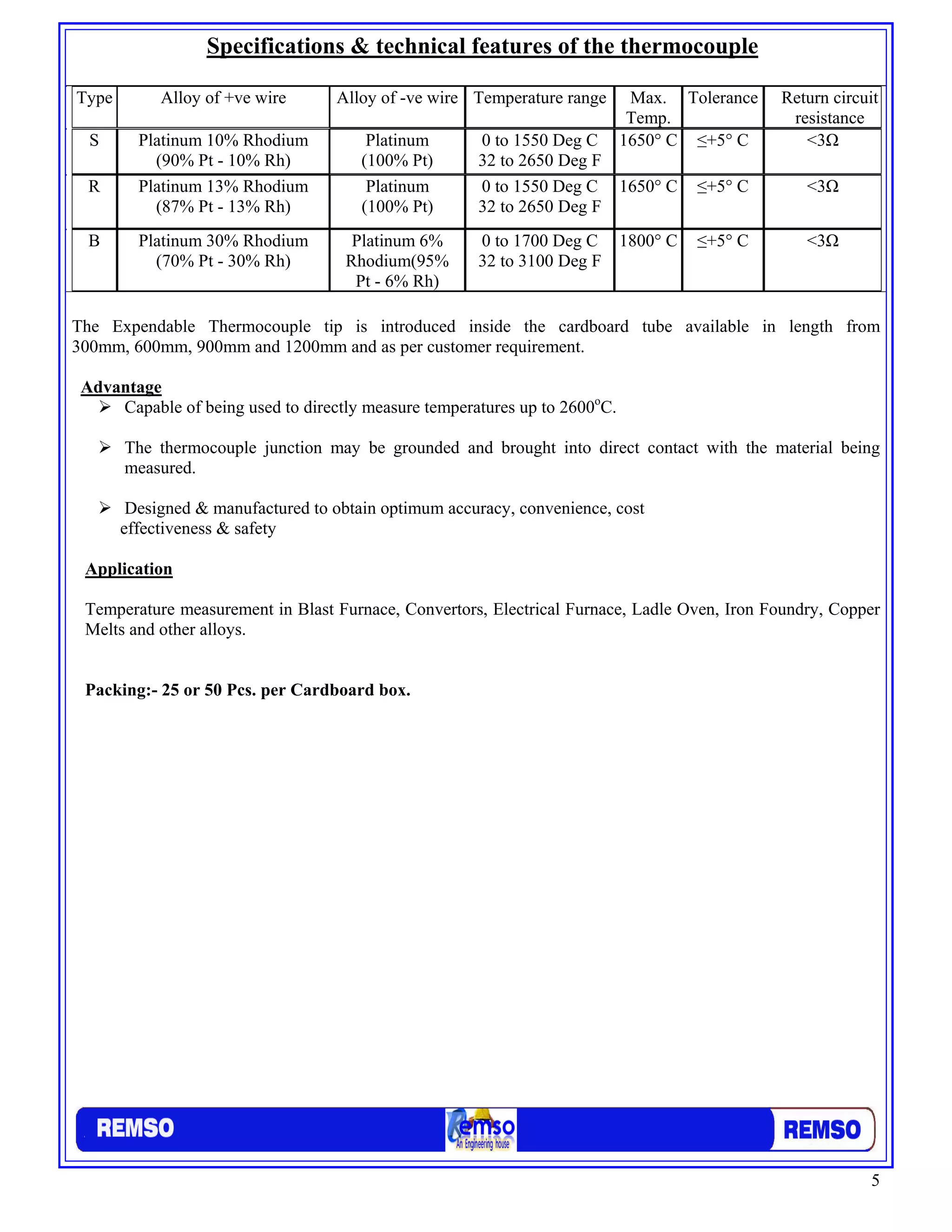 Expendable thermocouple probe & sensor | PDF