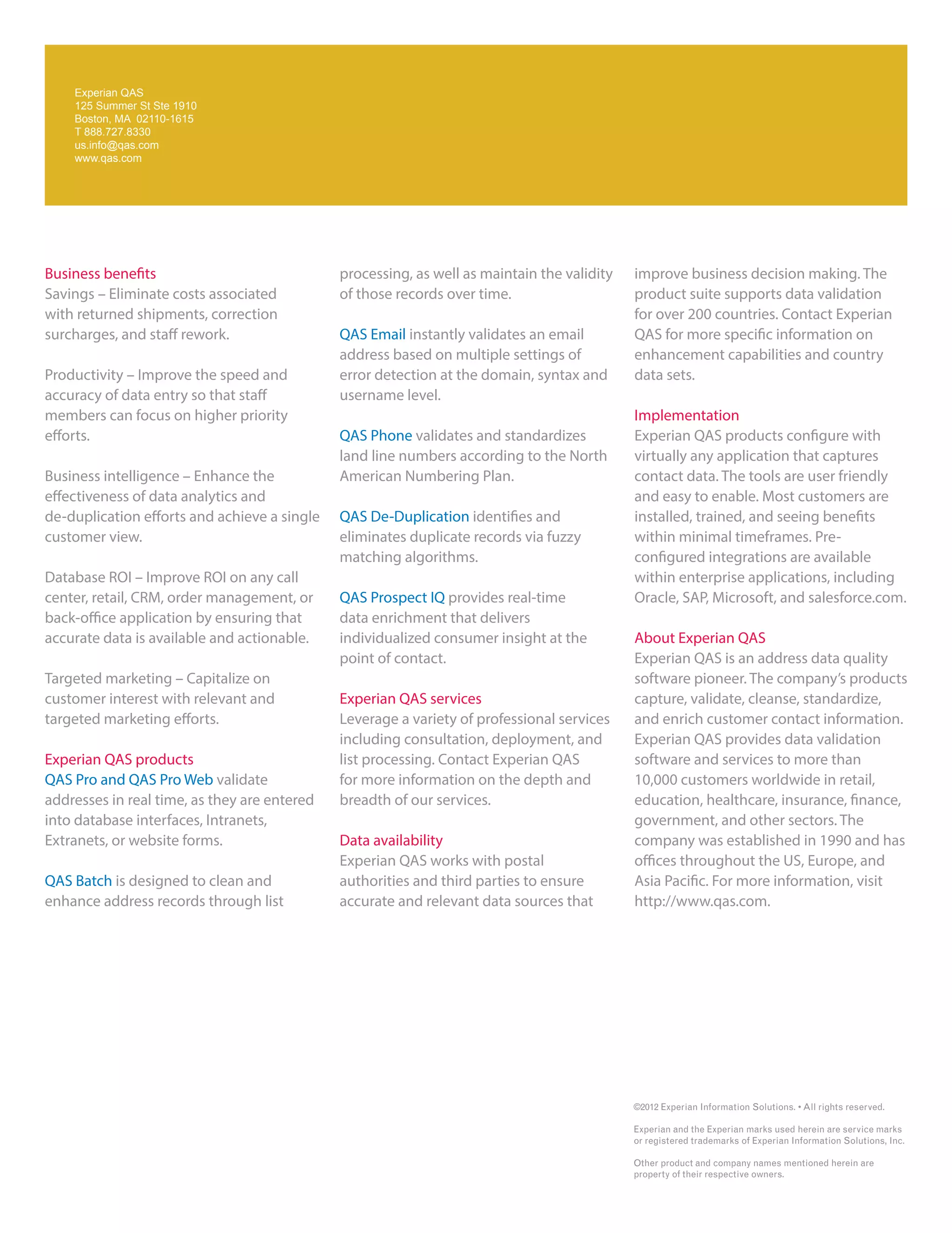 Experian QAS Overview | PDF