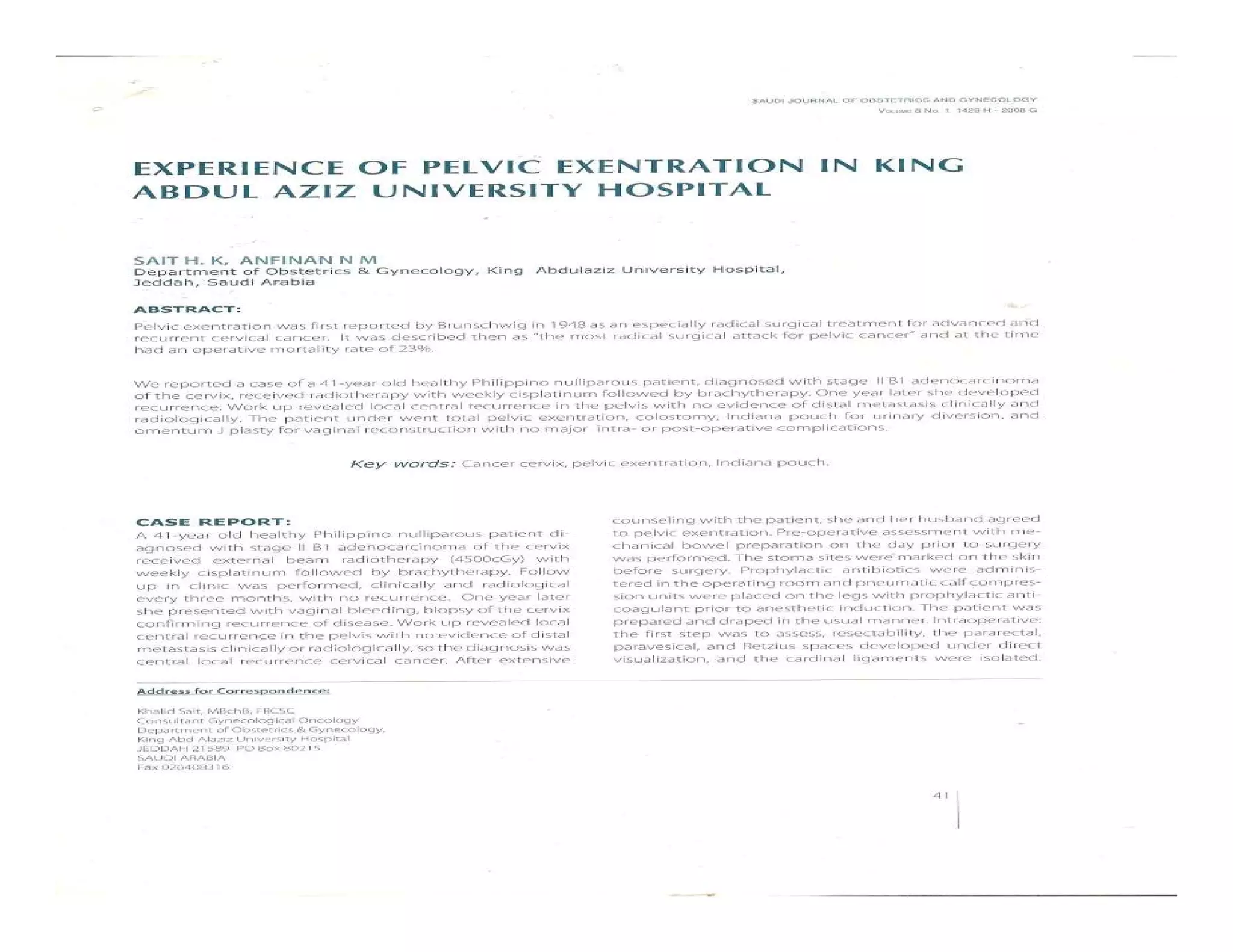 Experience of pelvic exenteration in king abdulazizi university ...