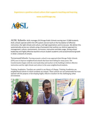 Experience a positive school culture that supports teaching and ...