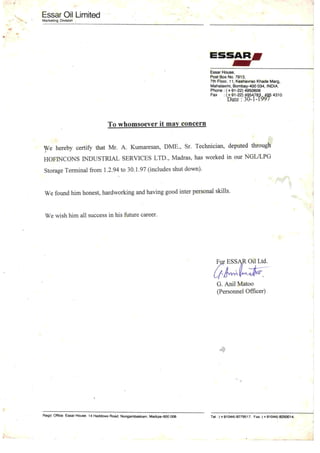 Experience certificates 1989 to 2012 | PDF