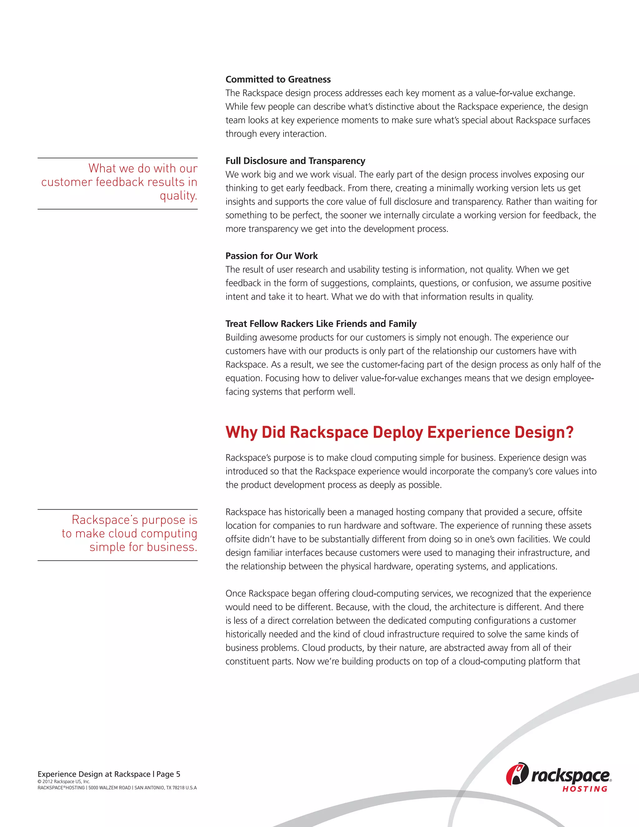 Experience Design at Rackspace | PDF