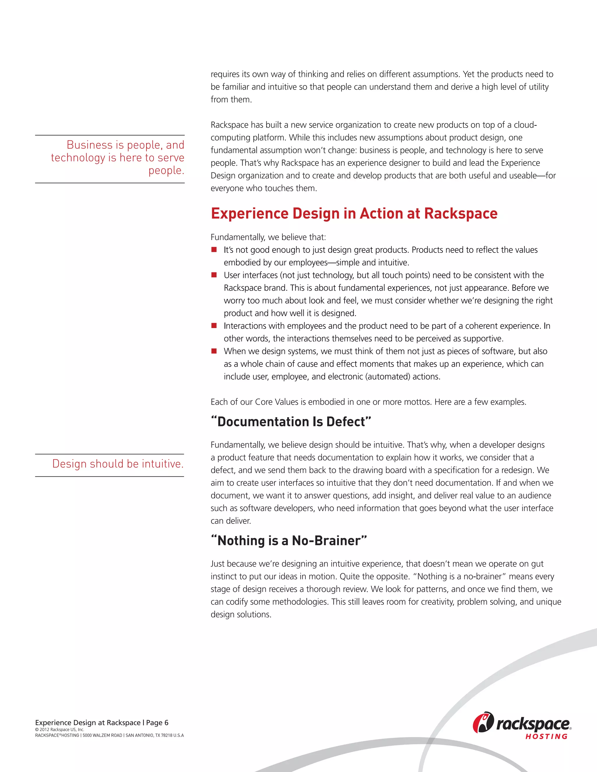 Experience Design at Rackspace | PDF