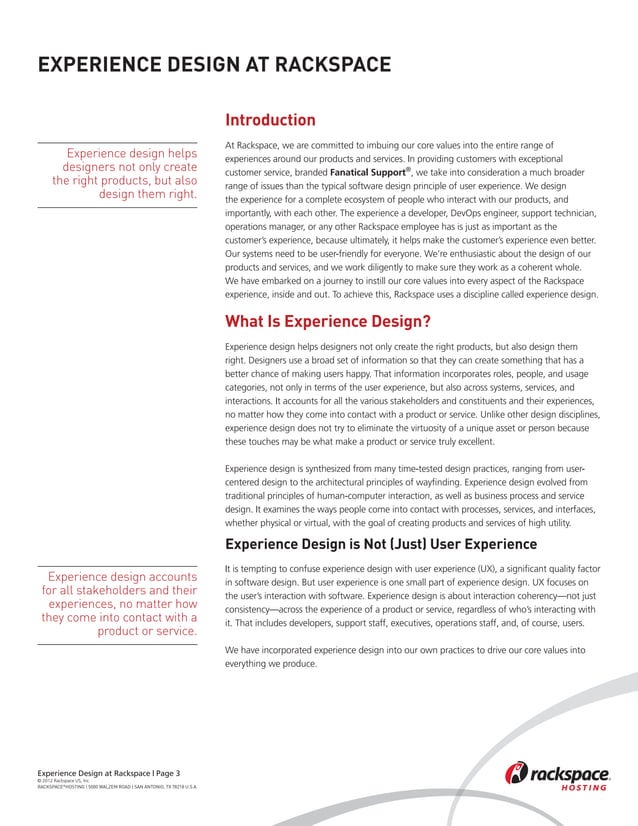 Experience Design at Rackspace | PDF | IT and Internet Support | Internet