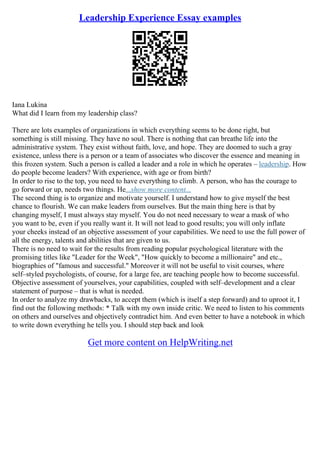 Experience Essay Examples | PDF | College Planning | College Education