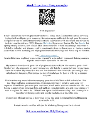 Experience Essay Examples | PDF | College Planning | College Education