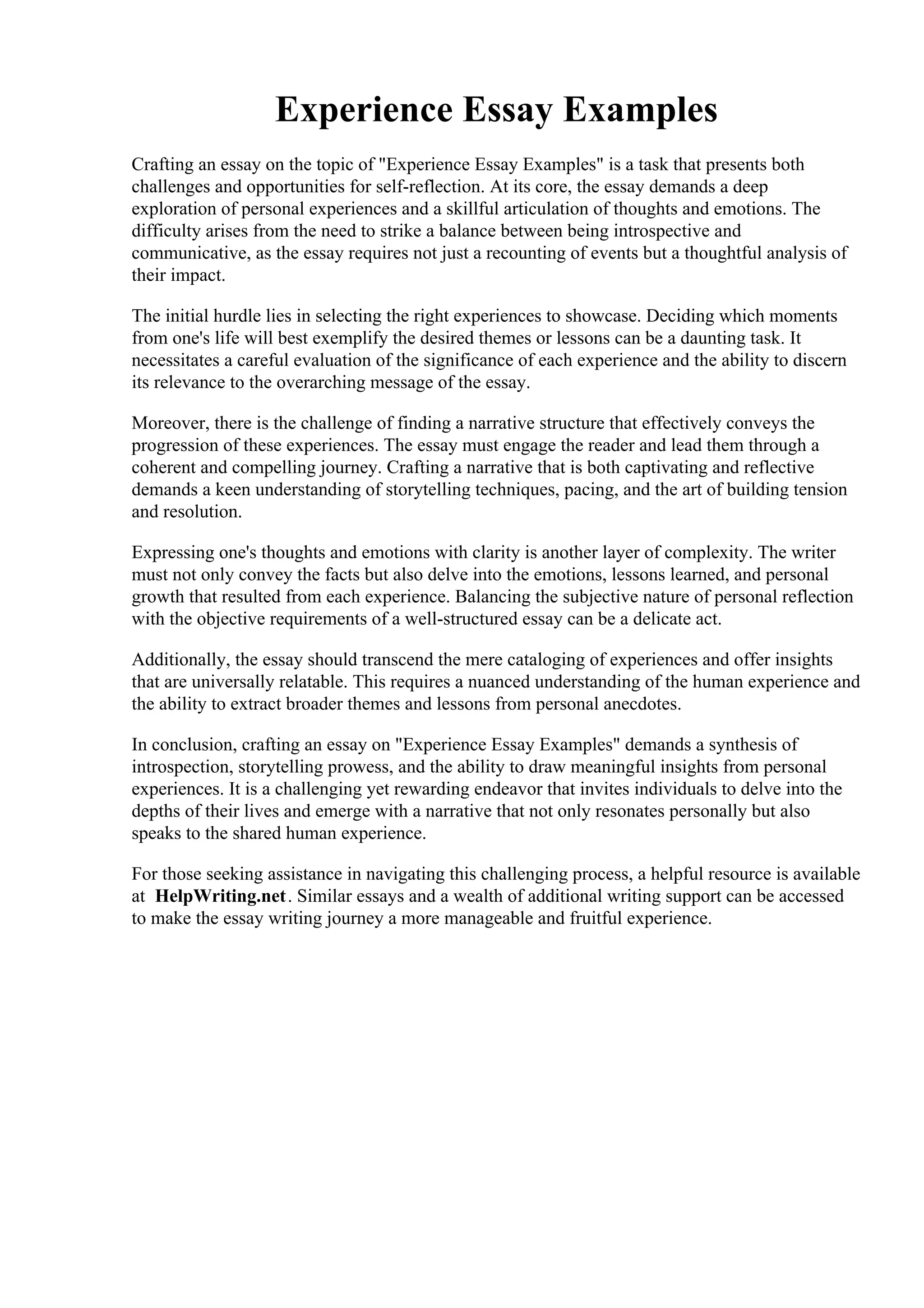 Experience Essay Examples | PDF