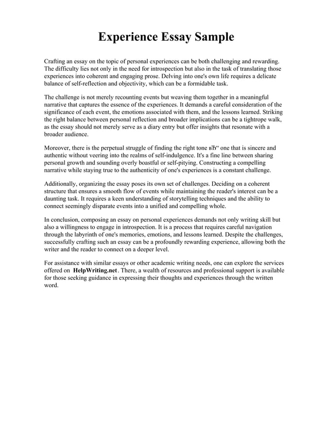 Experience Essay Sample. Gavilan College | PDF