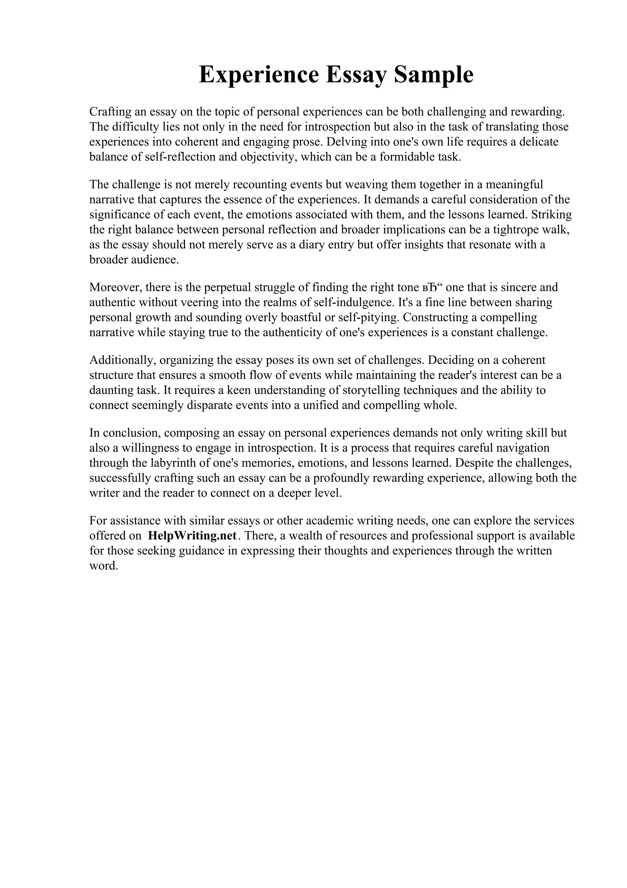 Experience Essay Sample. Writing experience essay sample - Custom Paper ...