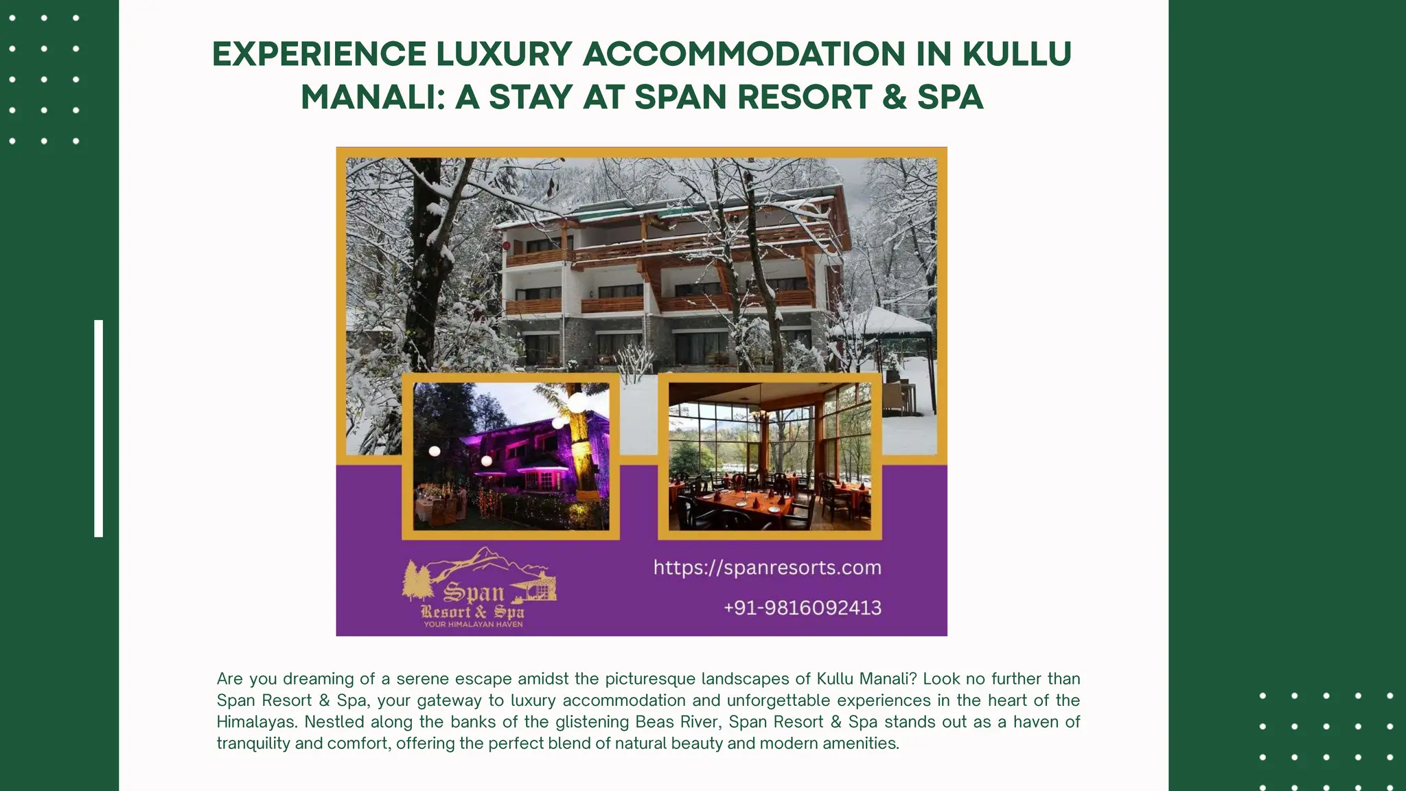 Experience Luxury Accommodation in Kullu Manali A Stay at Span Resort ...