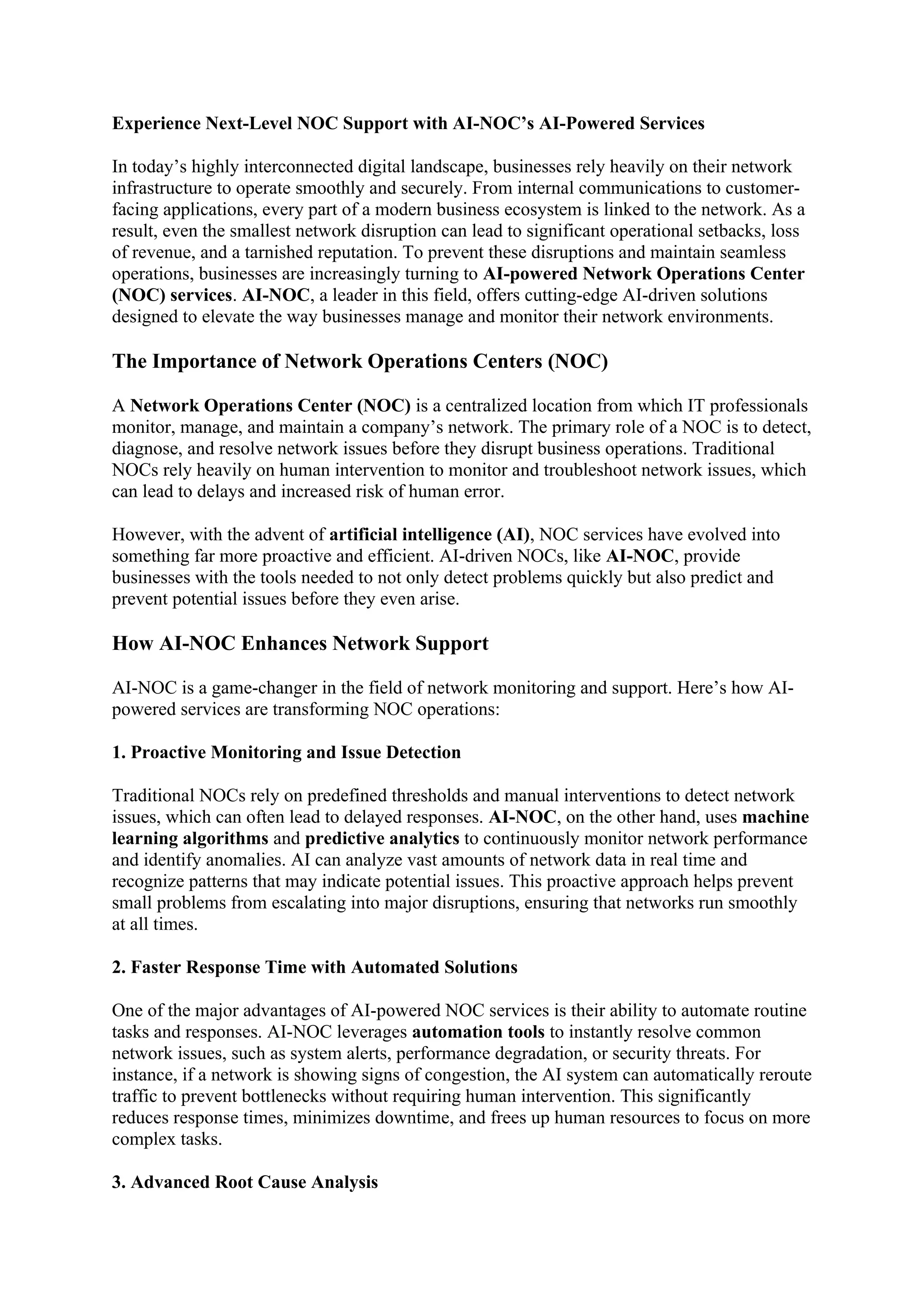 Experience Next Level NOC Support with AI NOC’s AI_Powered Services | PDF