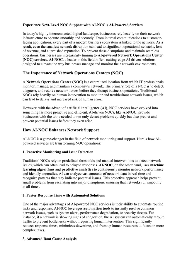 Experience Next Level NOC Support with AI NOC’s AI_Powered Services | PDF