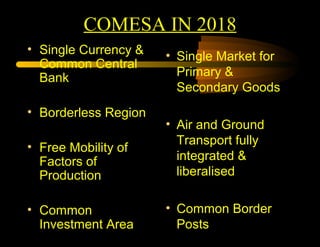 COMMON MARKET FOR EASTERN AND SOUTHERN AFRICA Experience of comesa in ...