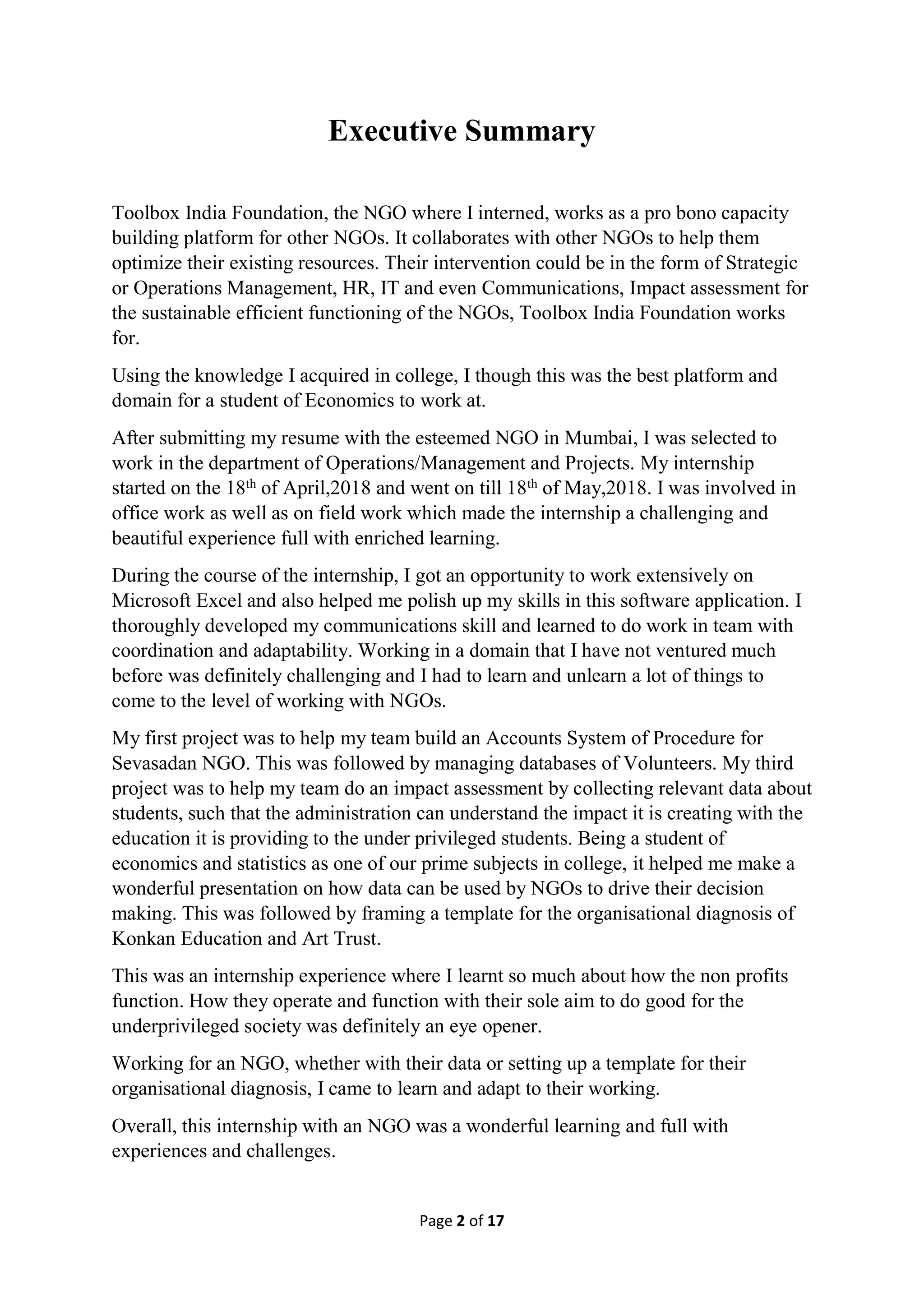 Experience of interning with an NGO in India | PDF