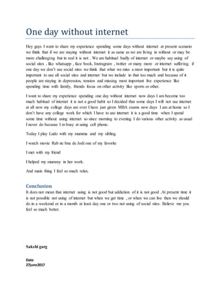 Experience of not using internet one day | PDF