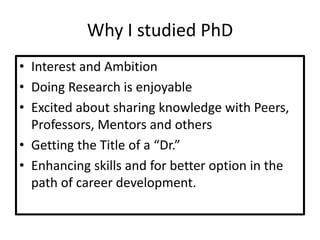 Experience sharing by Research Scholar | PPTX