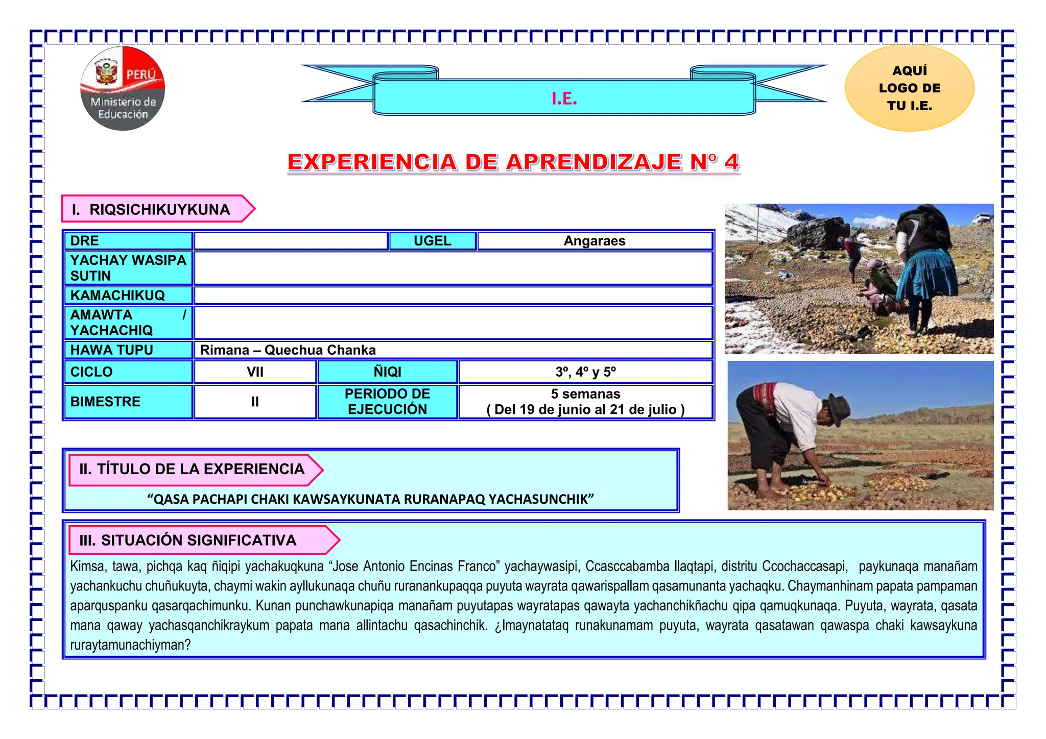 EXPERIENCIA DE APRENDIZAJE Nº 4 - VII CICLO - LENGUA ORIGINARIA - QUECHUA CHANKA.docx