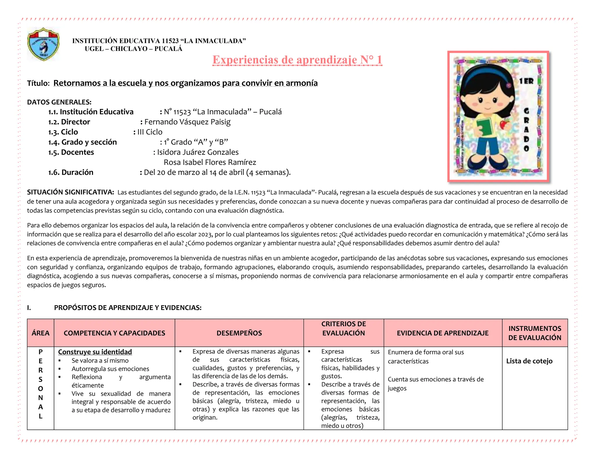 Retornamos a la escuela y nos organizamos para convivir en armonía | DOCX