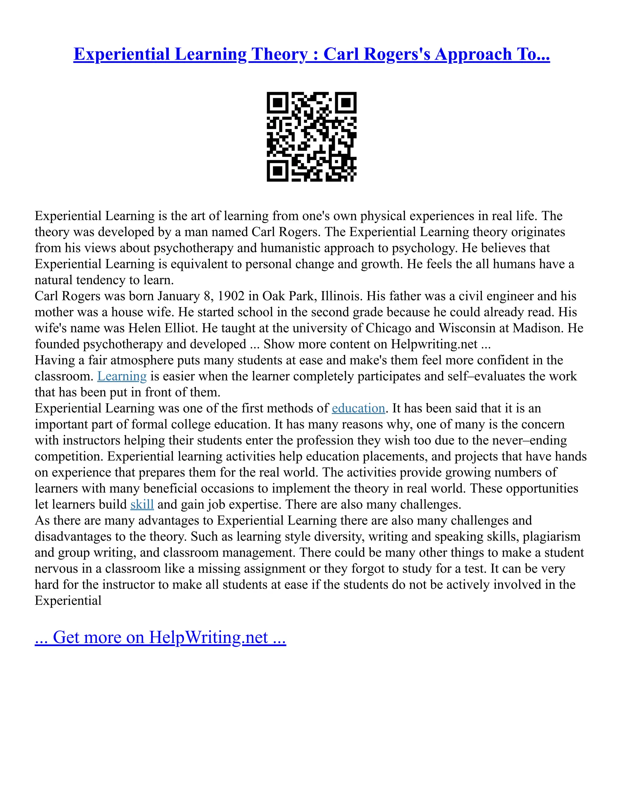 Experiential Learning Reflection | PDF