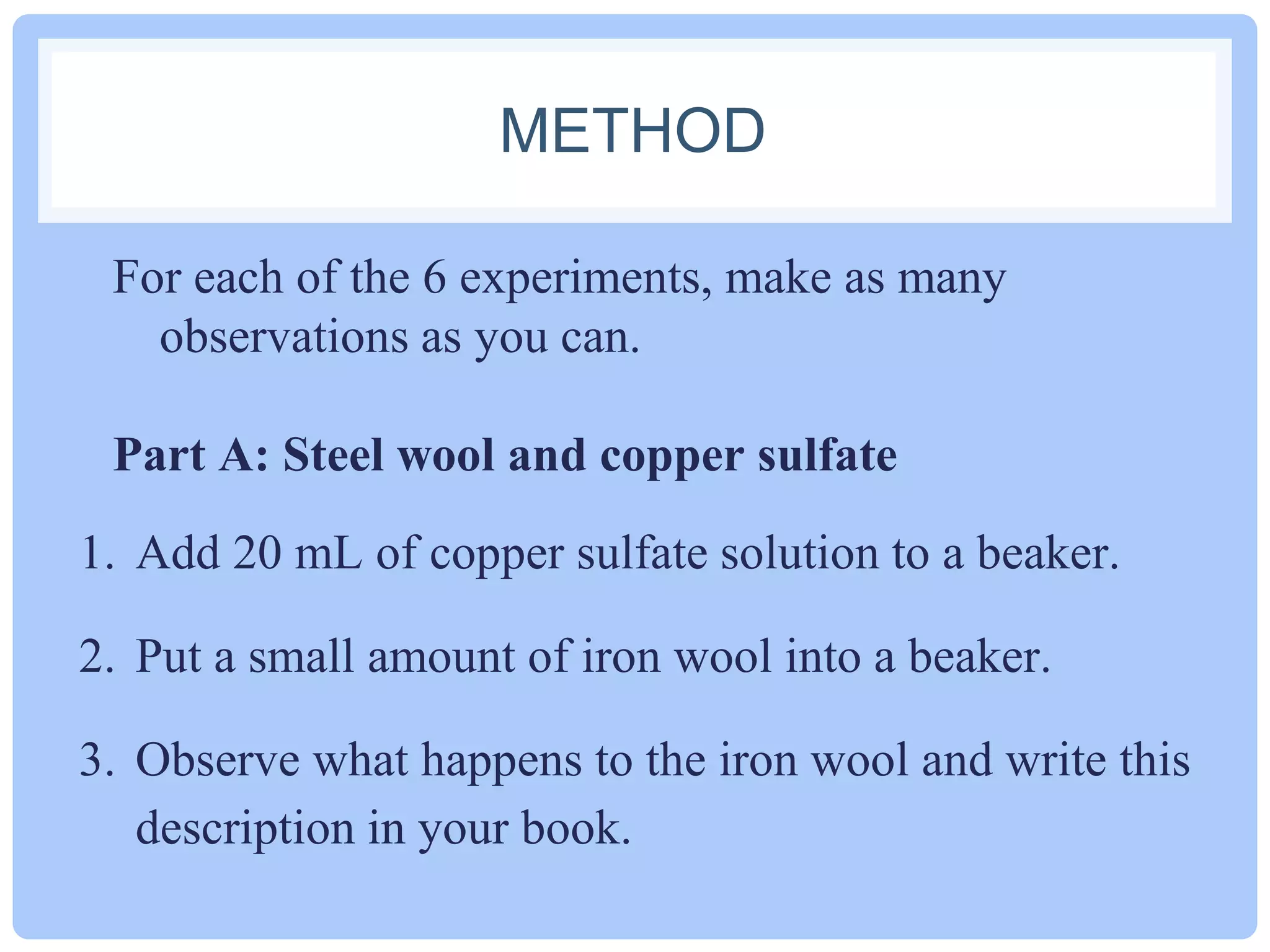 Experiment - chemical changes | PPTX