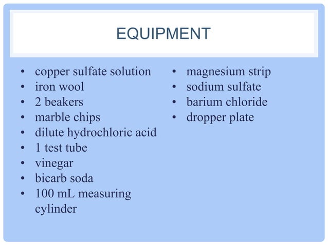 Experiment - chemical changes | PPTX | Chemistry | Science