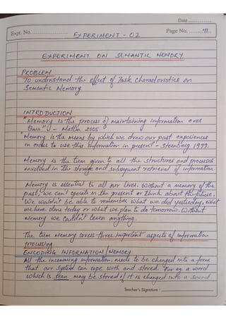 Experiment - Task Characteristics and Semantic Memory | PDF