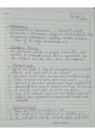 Experiment - Word Association - Primary Law of Association & Memory ...