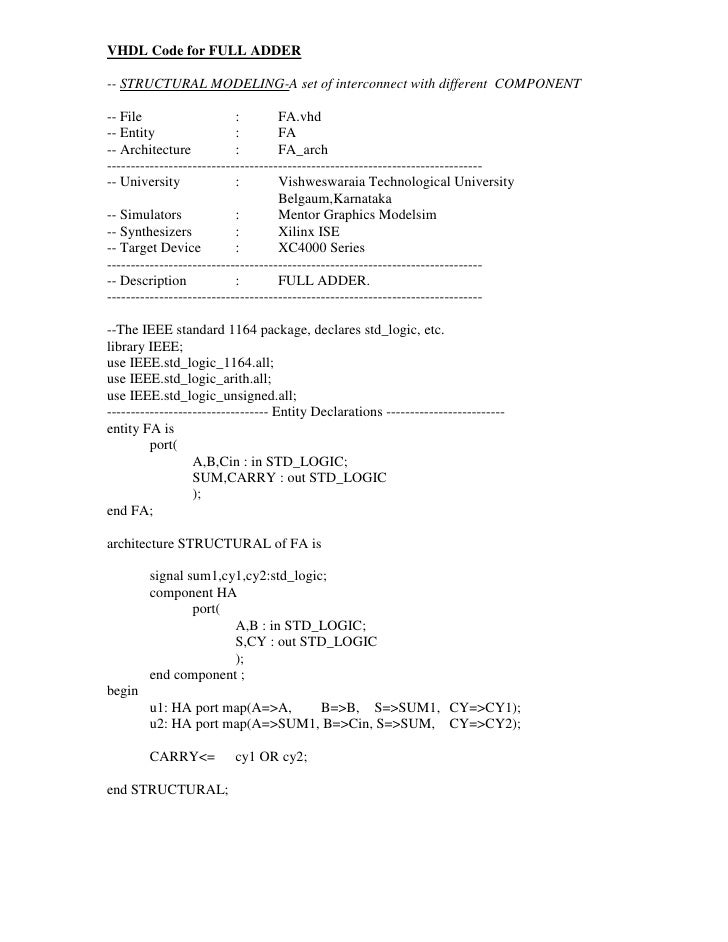 Vhdl Program For Full Adder Using Two Half Adders 9732