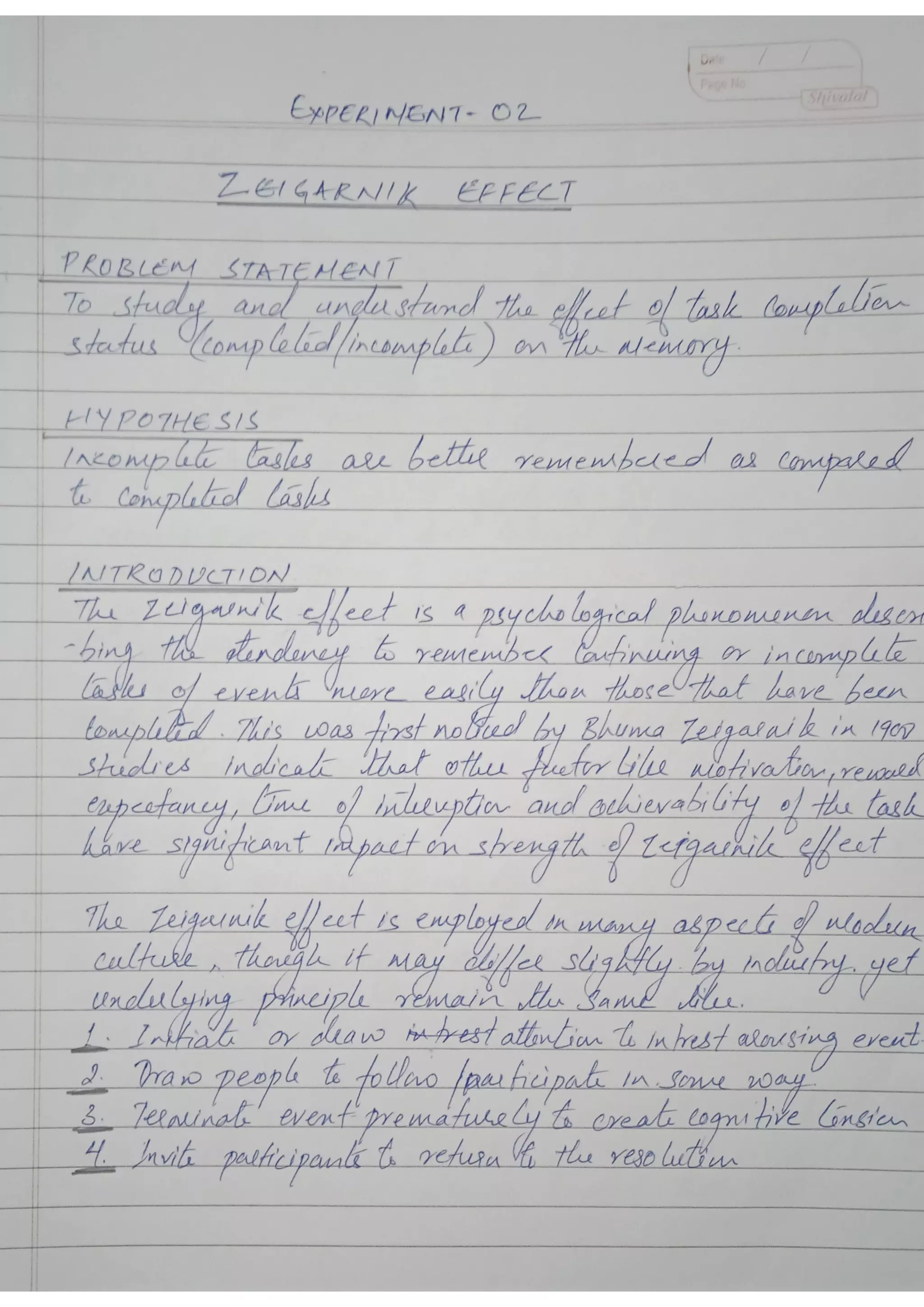 Experiment - Zeigarnik Effect - Incomplete Tasks | PDF
