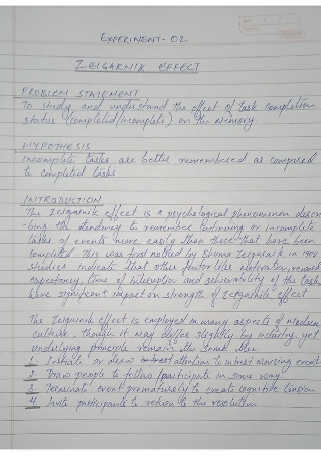 Experiment - Zeigarnik Effect - Incomplete Tasks | PDF | Science