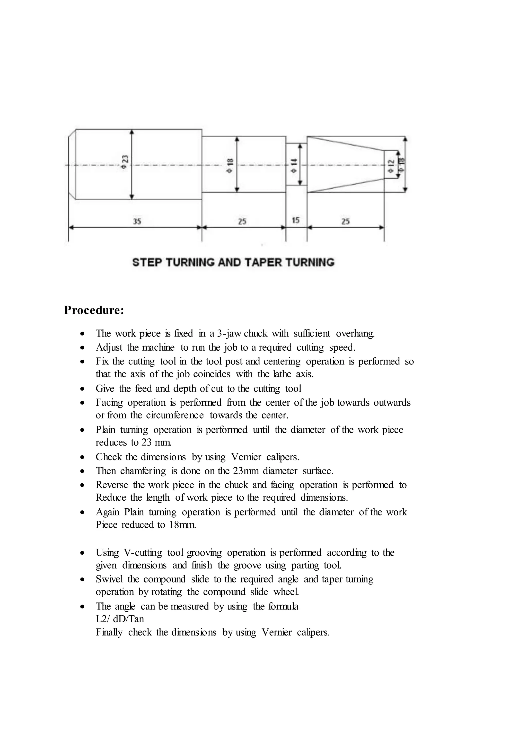 STEP TURNING AND TAPER TURNING ON LATHE | DOCX