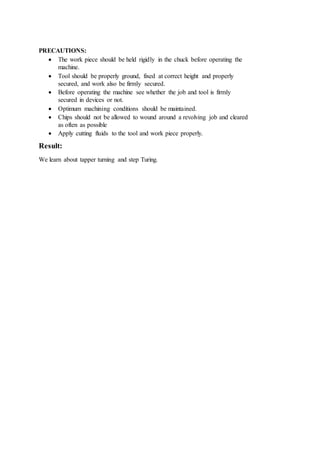 STEP TURNING AND TAPER TURNING ON LATHE | DOCX