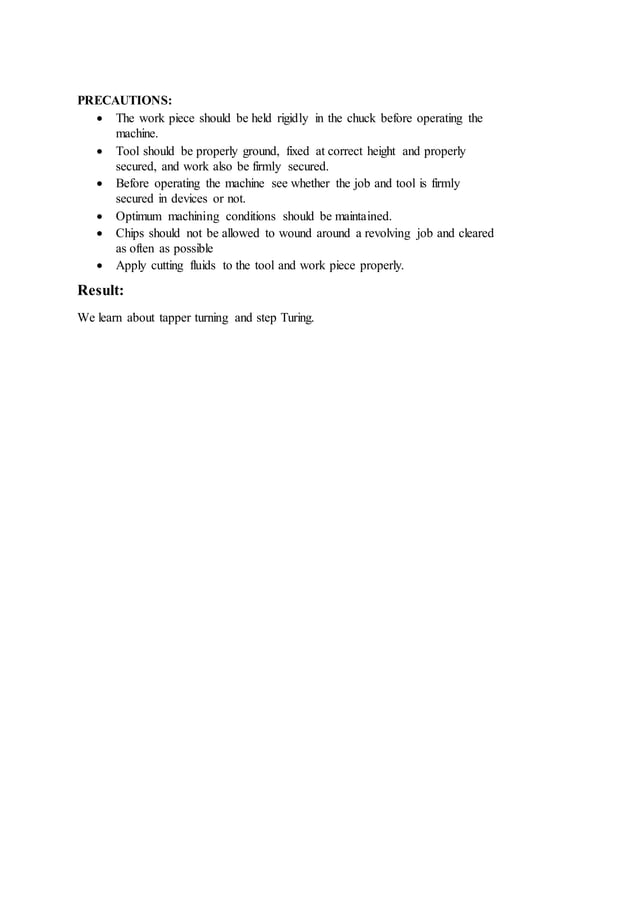 STEP TURNING AND TAPER TURNING ON LATHE | DOCX