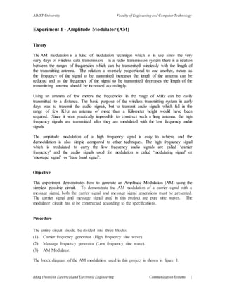 Experiment 1 - Amplitude Modulator (AM) | DOCX