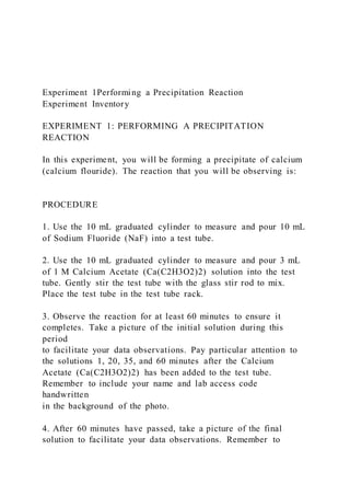 Experiment 1 performing a precipitation reactionexperiment in | DOCX