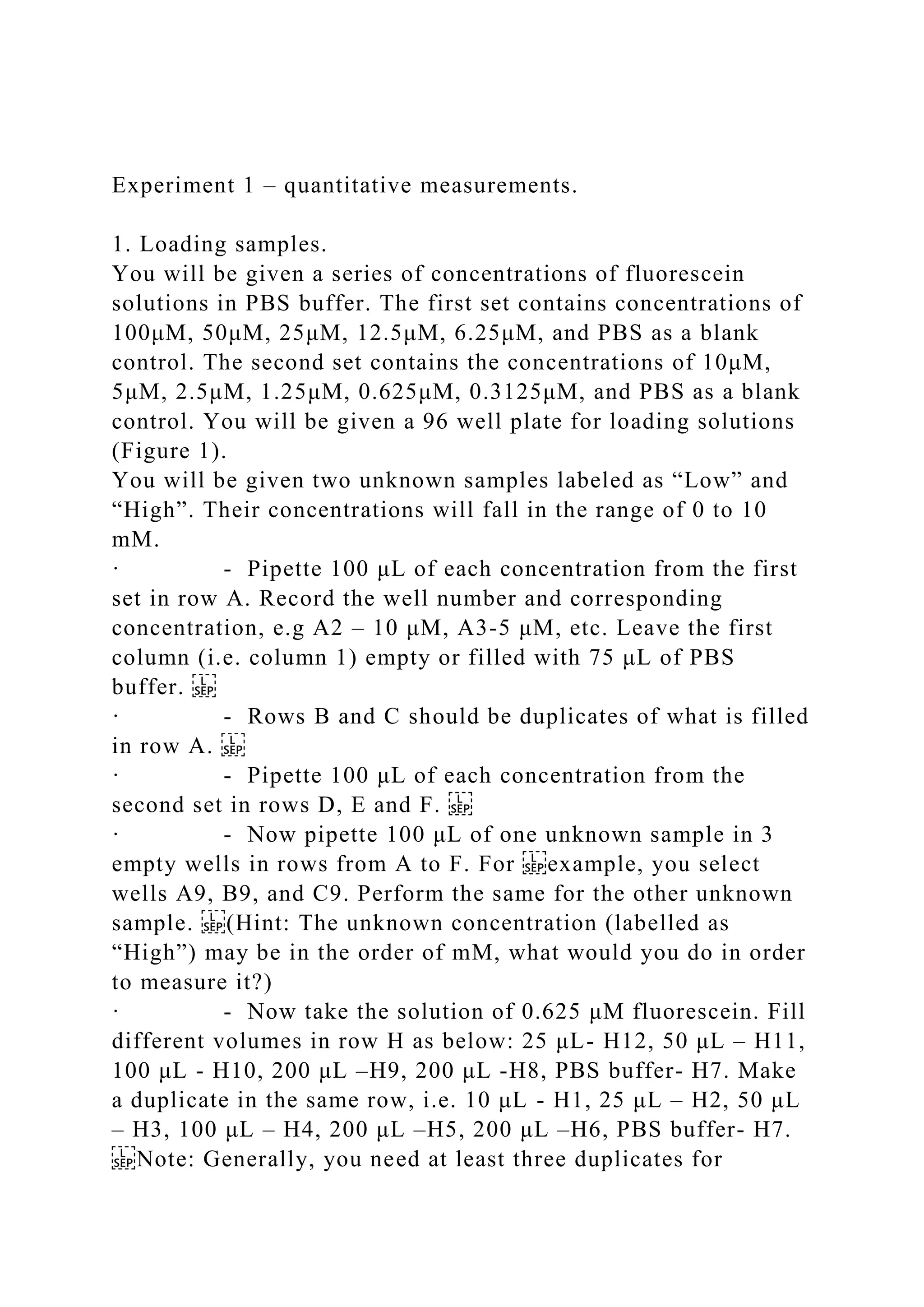 Experiment 1 – quantitative measurements. 1. Loading samples. .docx