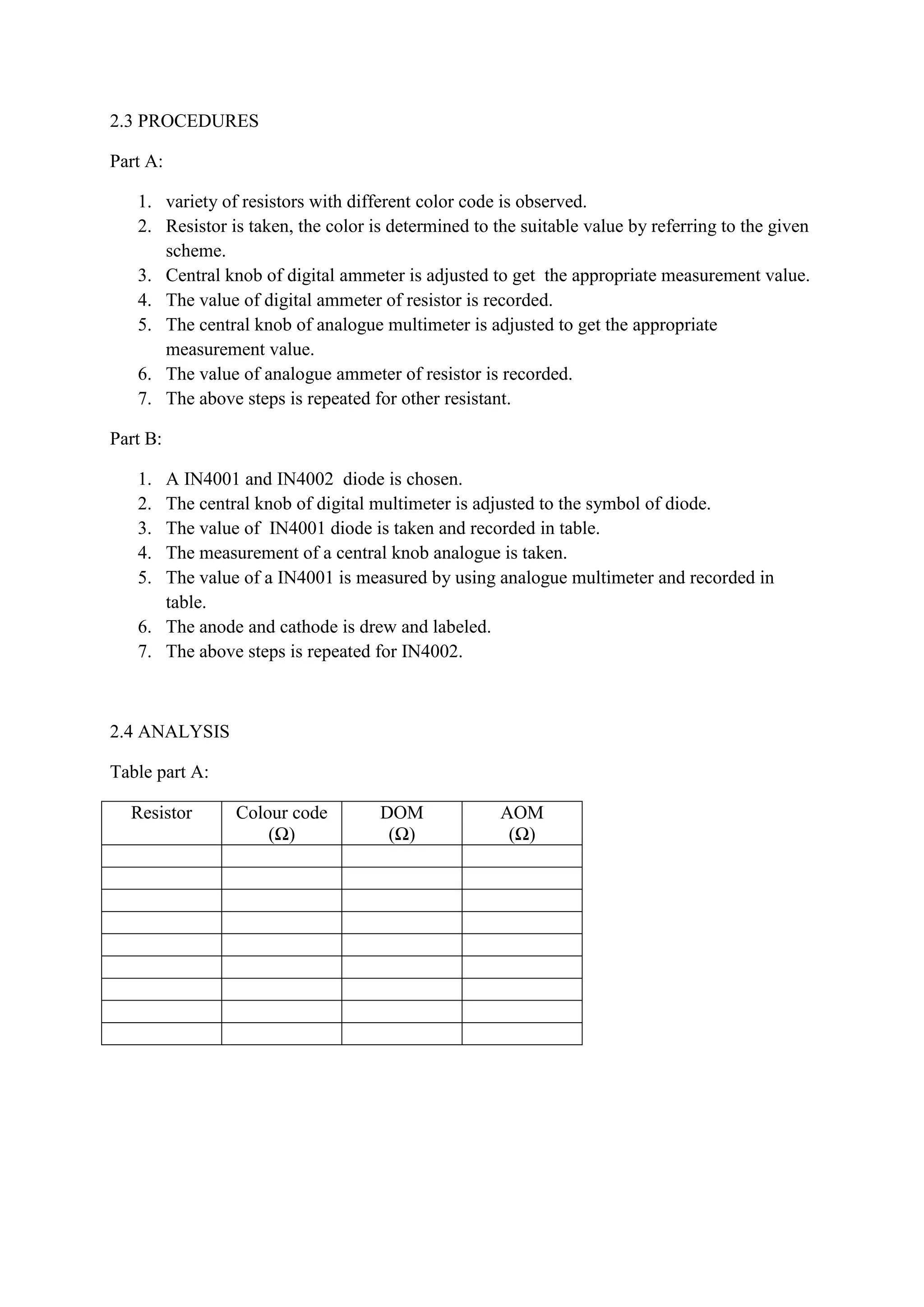 EXPERIMENT 2 : resistor colour codes and diodes | DOCX