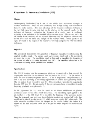 Experiment 2 - Frequency Modulator (FM) | PDF