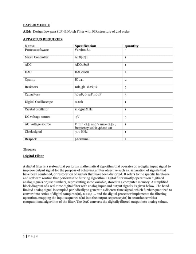 Low pass digital filter using FIR structure of 2nd order | PDF ...