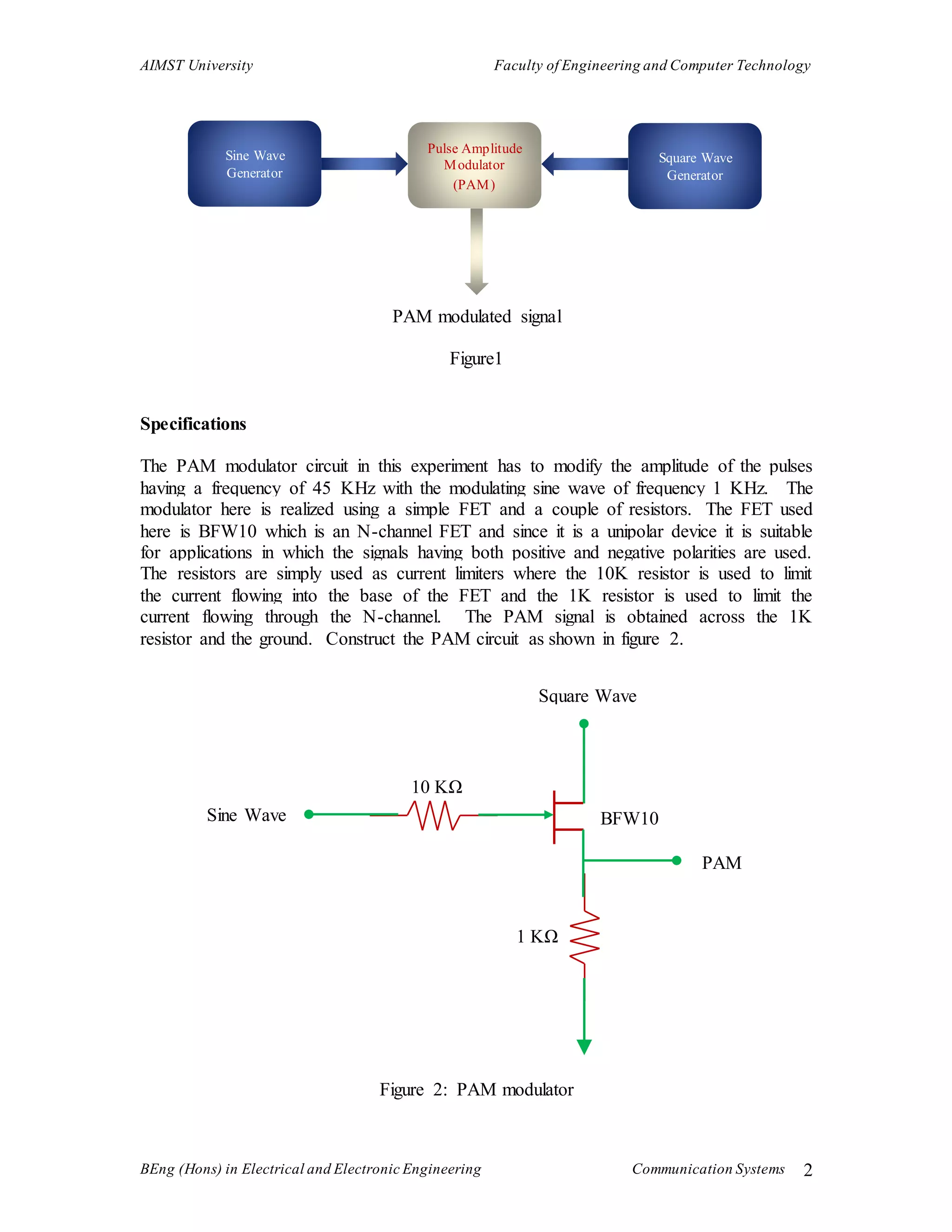 Experiment 3 - Pulse Amplitude Modulator (PAM) | DOCX
