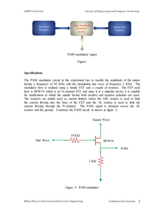 Experiment 3 - Pulse Amplitude Modulator (PAM) | DOCX