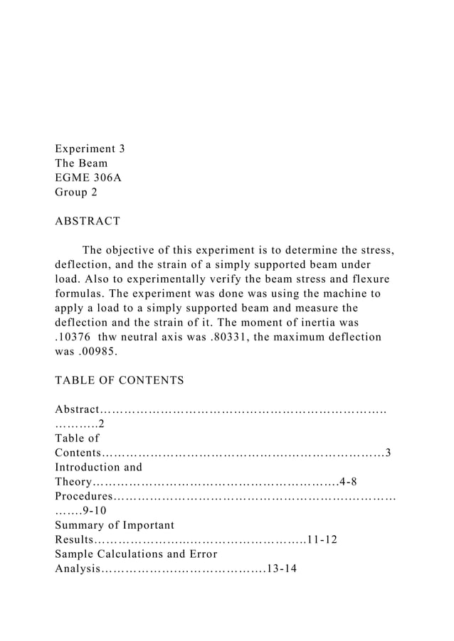 Experiment 3The BeamEGME 306AGroup 2ABSTRACT.docx