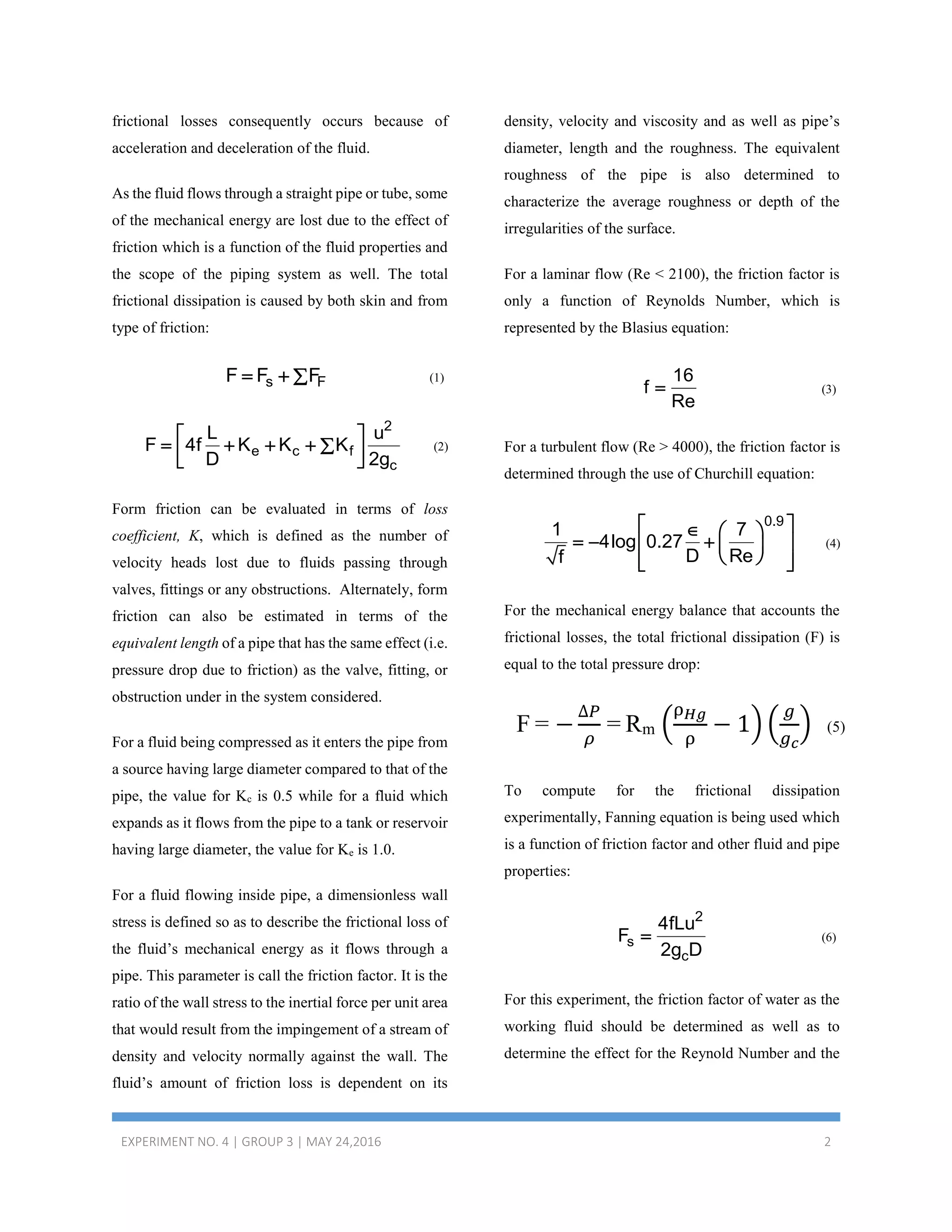 Experiment 4 friction factor | PDF