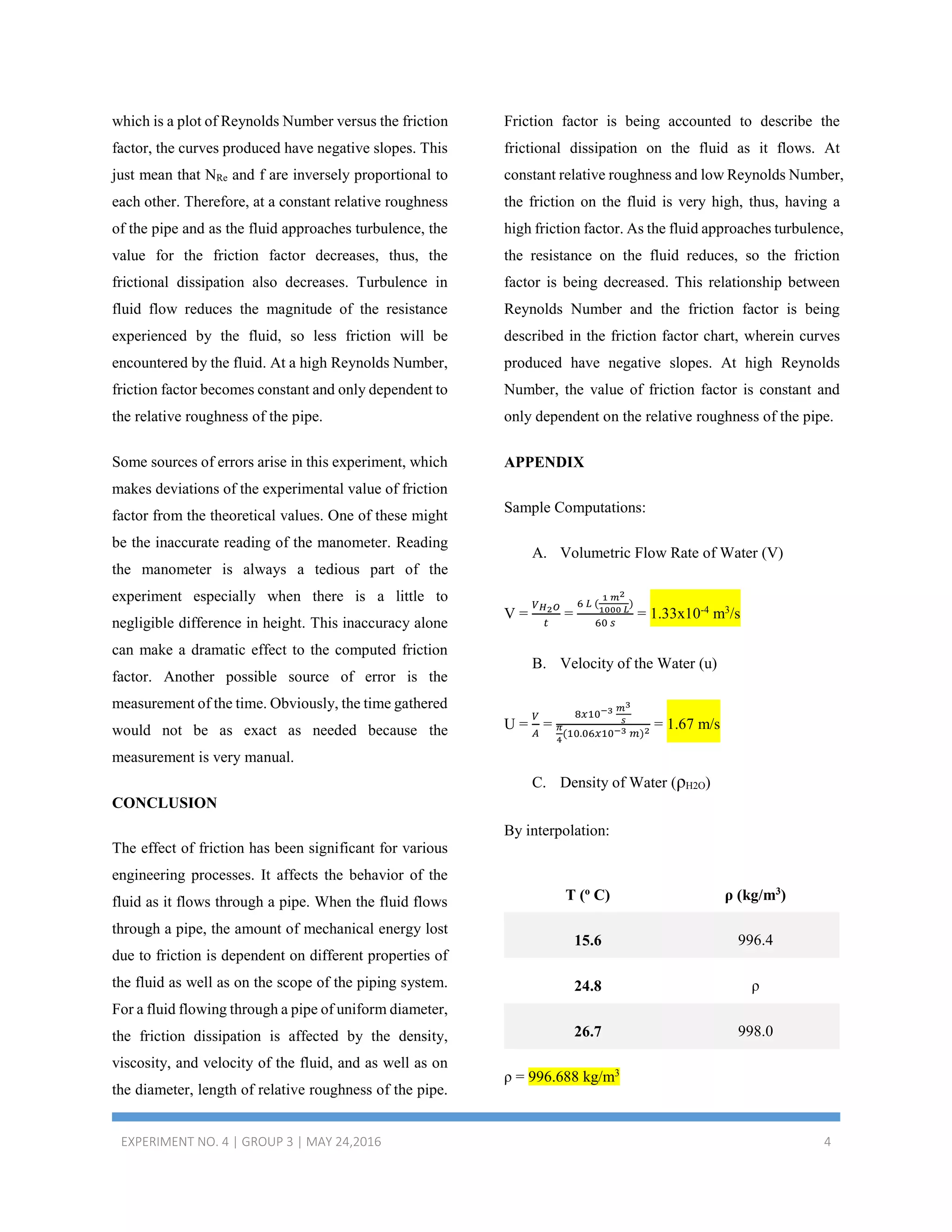 Experiment 4 friction factor | PDF