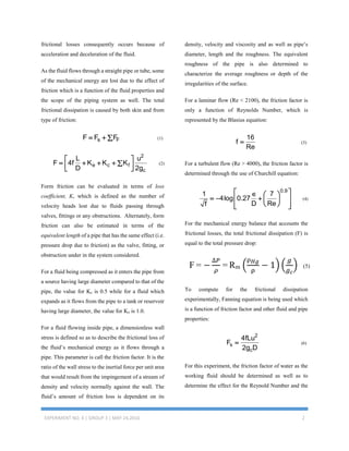 Experiment 4 friction factor | PDF