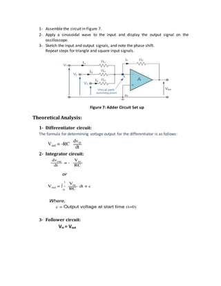 Instrumentation Lab. Experiment #4 Report: Op-Amps: Integrator, Differentiator, and Follower | DOCX