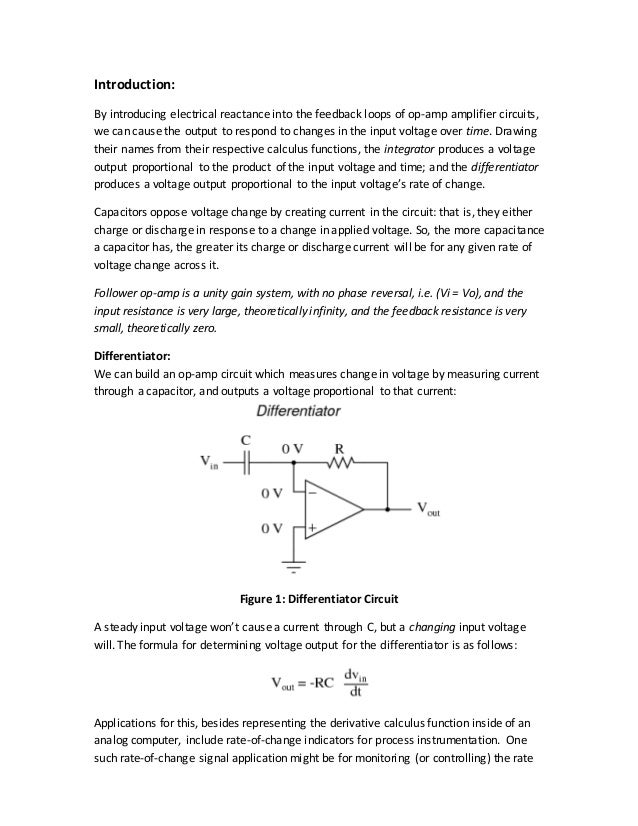 Instrumentation Lab Experiment 4 Report Op Amps Integrator Diffe
